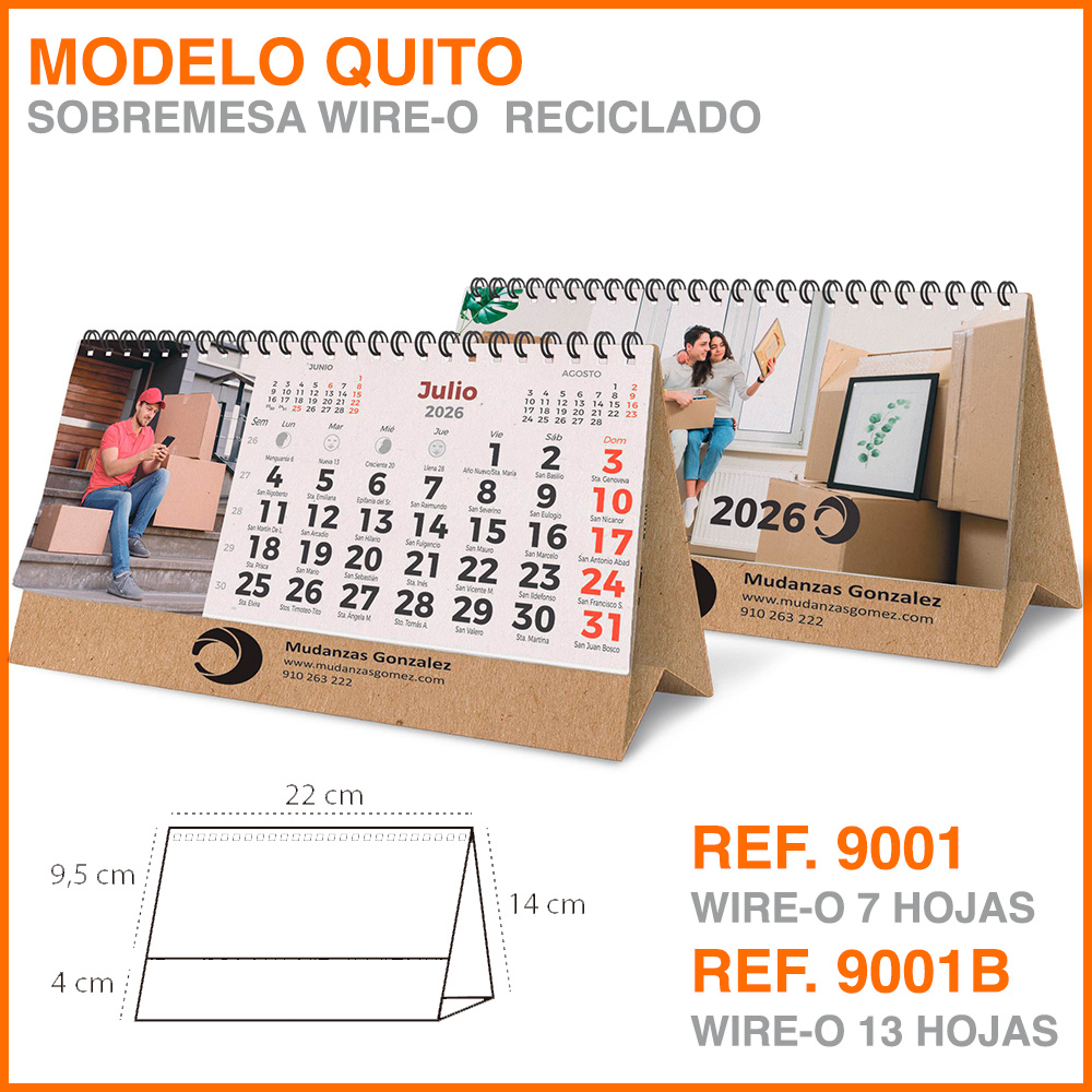 Modelo Quito · Calendario clásico de sobremesa wire-o RECICLADO - Calendario Publicitario